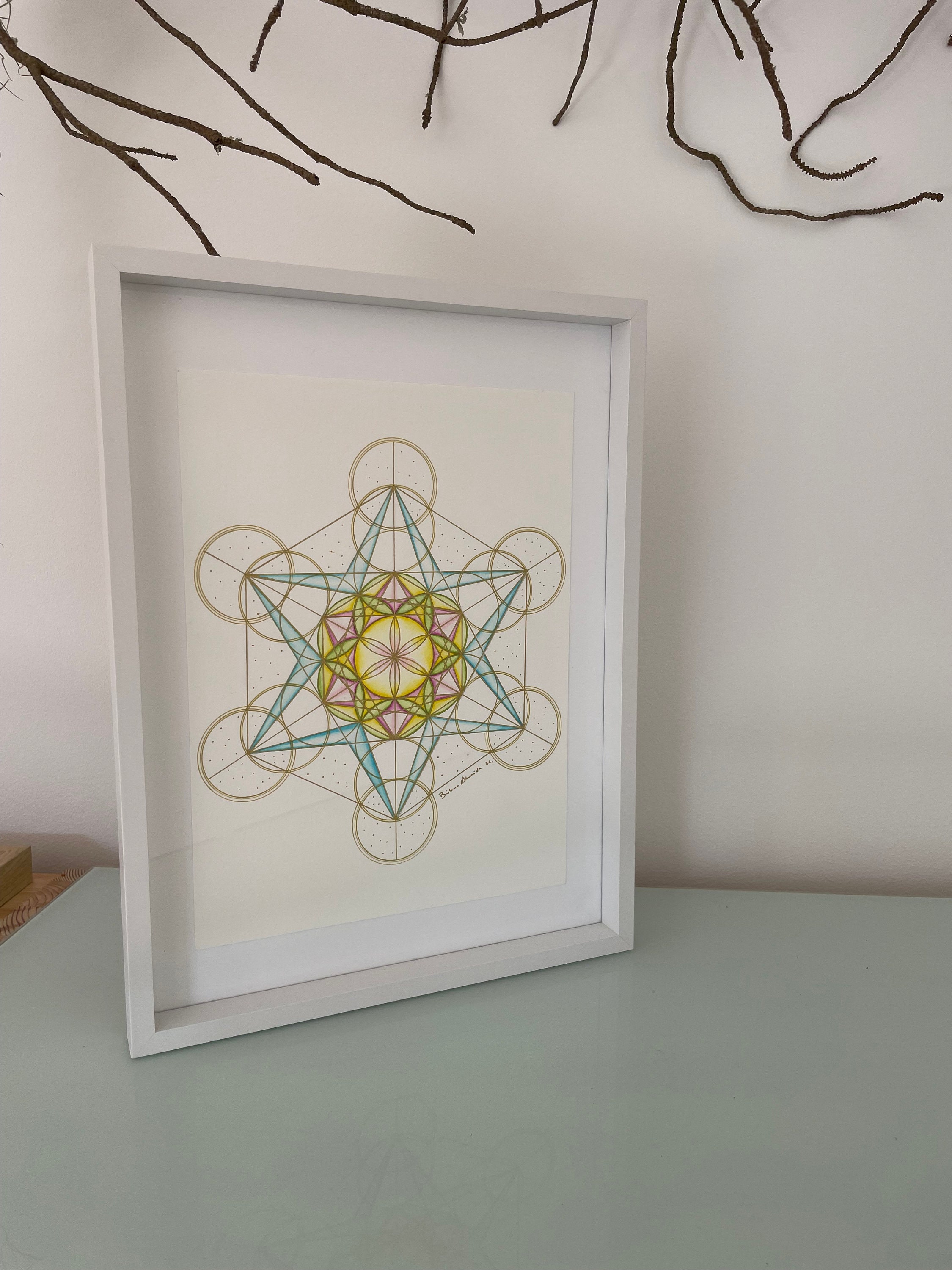 Sacred Geometry. Metatron Cube Watercolor Painting. Original Watercolor ...