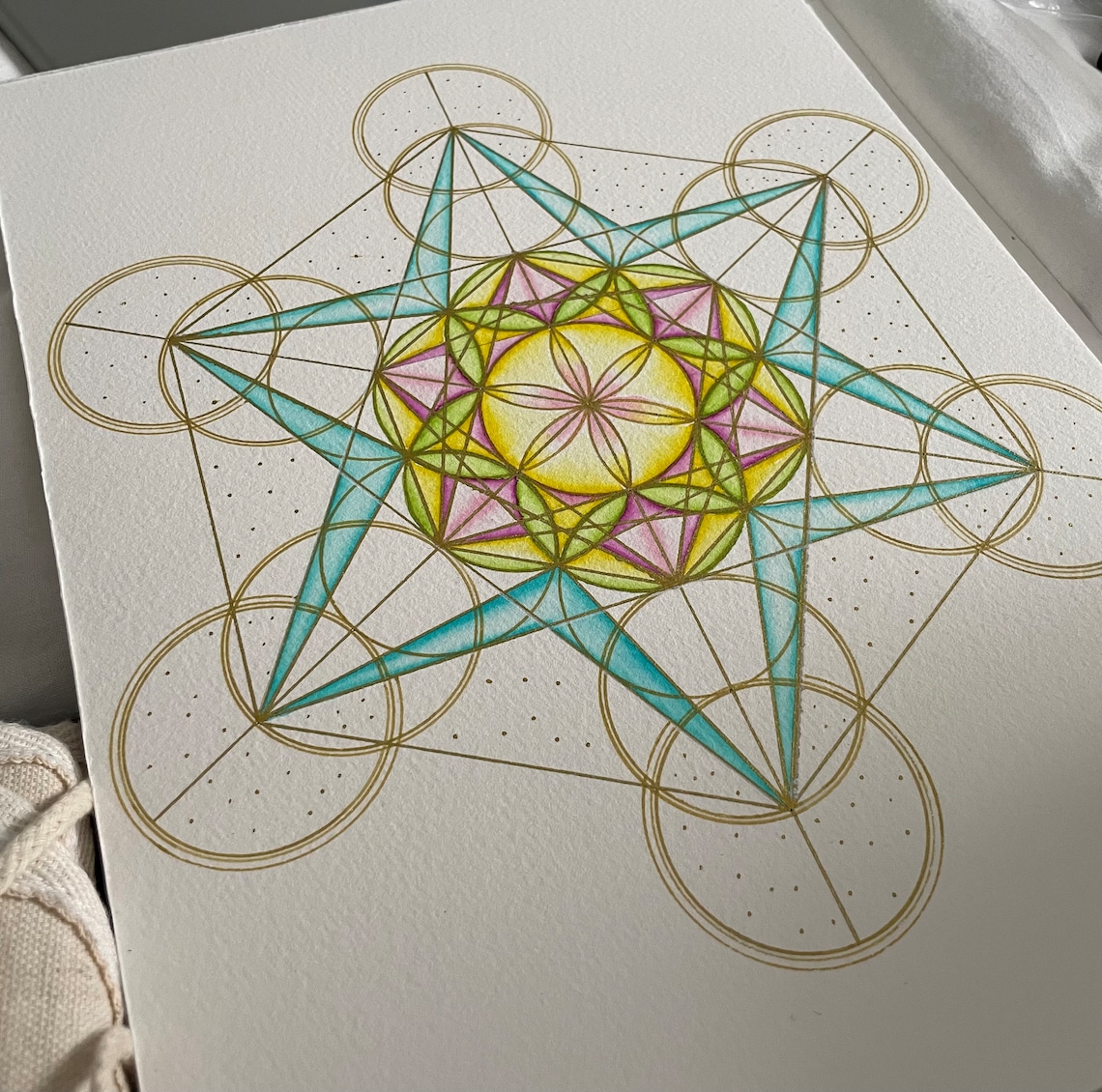 Sacred Geometry. Metatron Cube Watercolor Painting. Original Watercolor ...