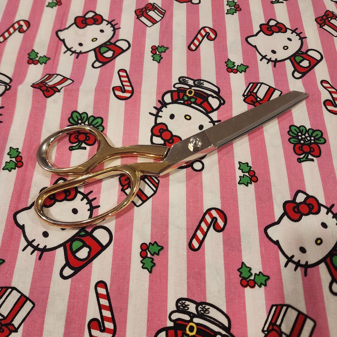 Hello Kitty Fabric, Christmas Fabric, Printed Cotton Fabric, Candy Cane, Stripes , by Half Yard ...