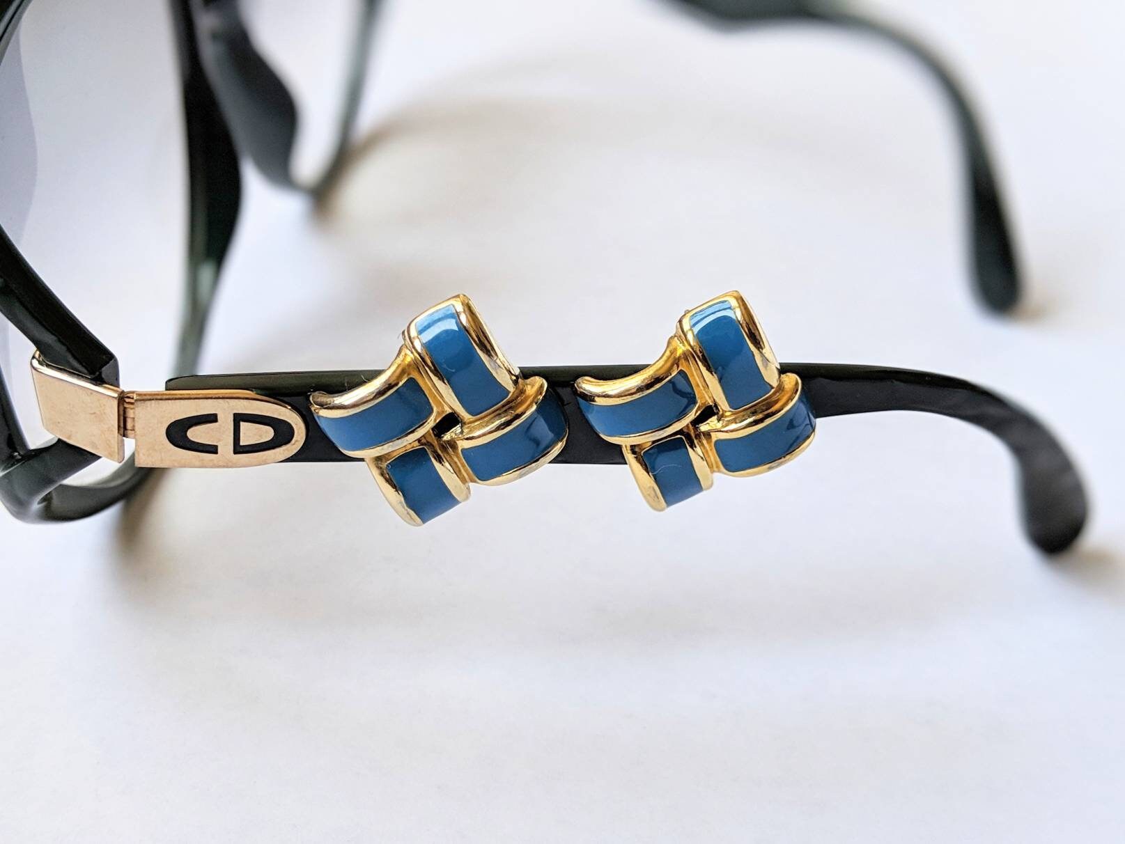 One of a Kind Vintage 80s Enamel Bright Blue Gold Square - Etsy