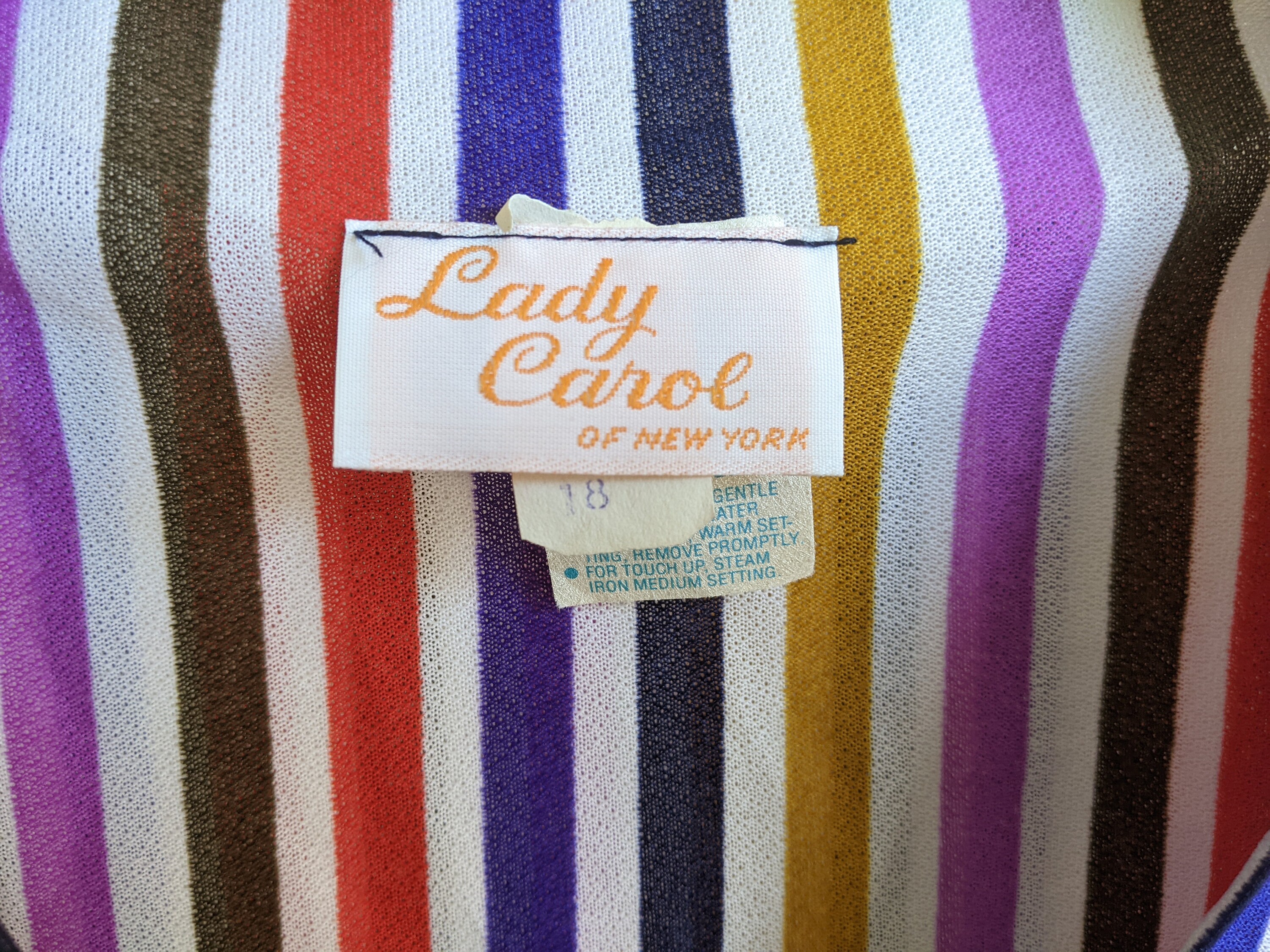Vintage 70s LADY CAROL of New York Striped Summer Dress Blue Purple Red ...