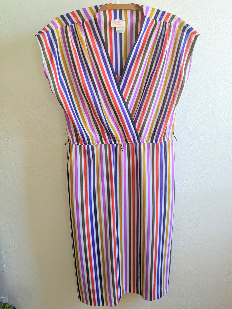 Vintage 70s LADY CAROL of New York Striped Summer Dress Blue Purple Red ...