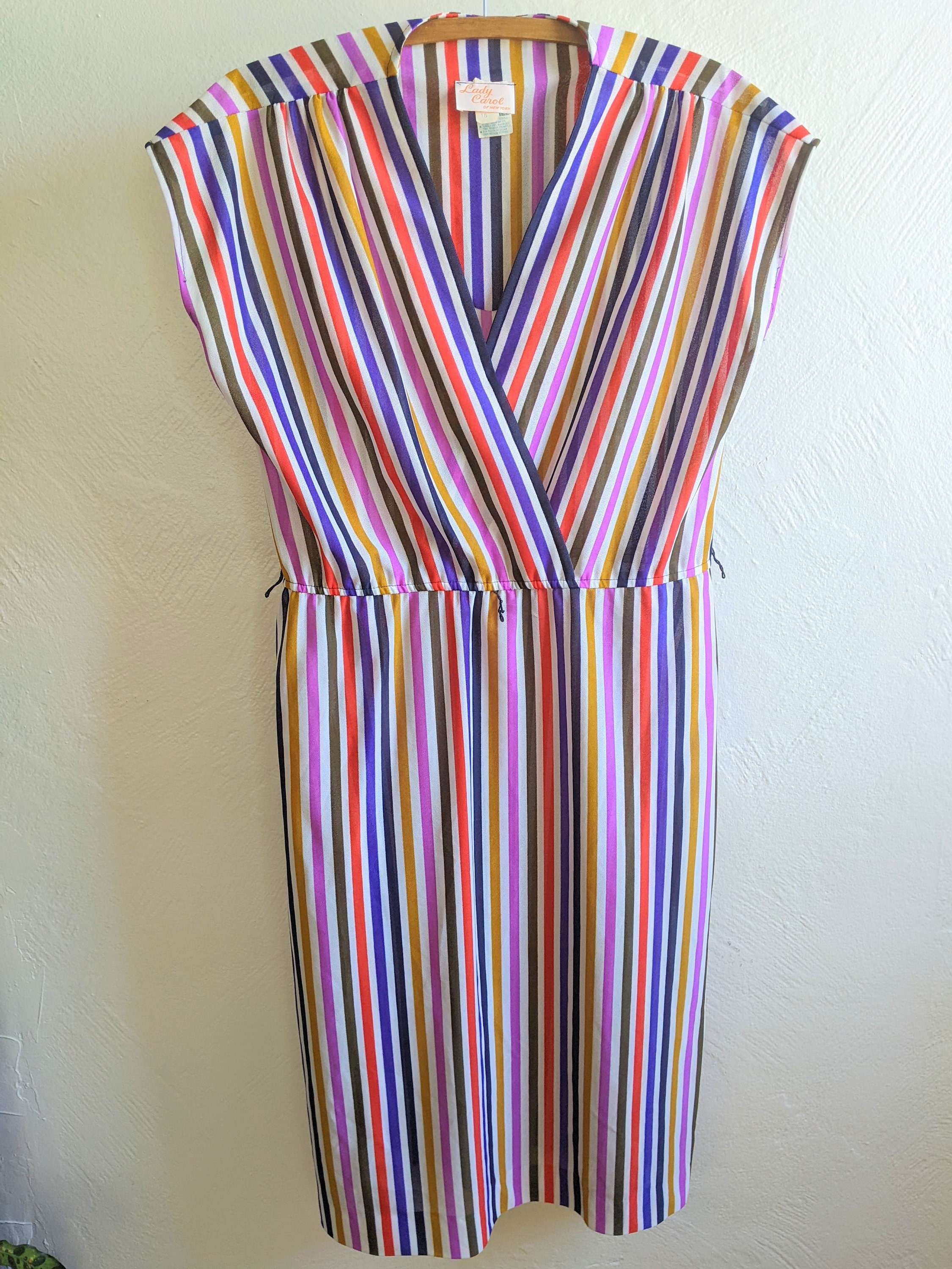 Vintage 70s LADY CAROL of New York Striped Summer Dress Blue Purple Red ...