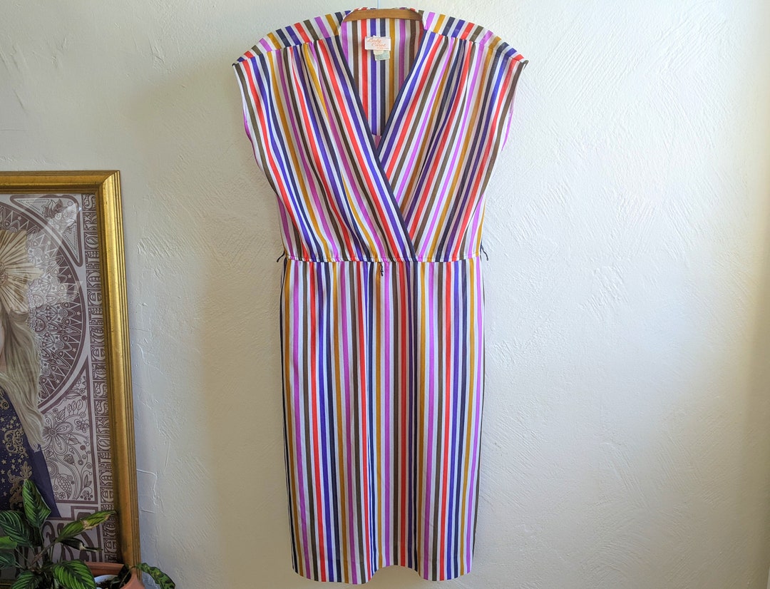 Vintage 70s LADY CAROL of New York Striped Summer Dress Blue Purple Red ...