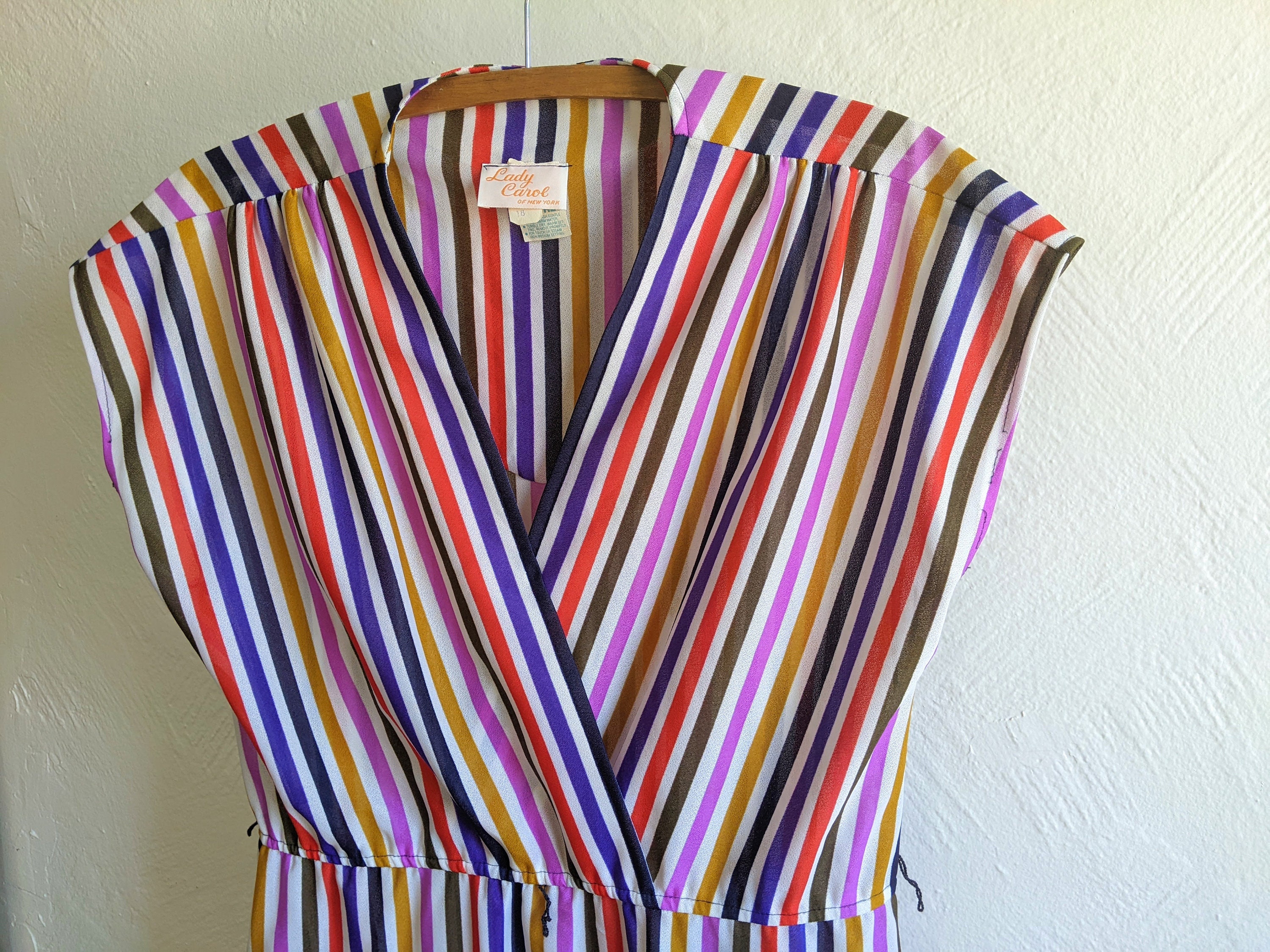 Vintage 70s LADY CAROL of New York Striped Summer Dress Blue Purple Red ...