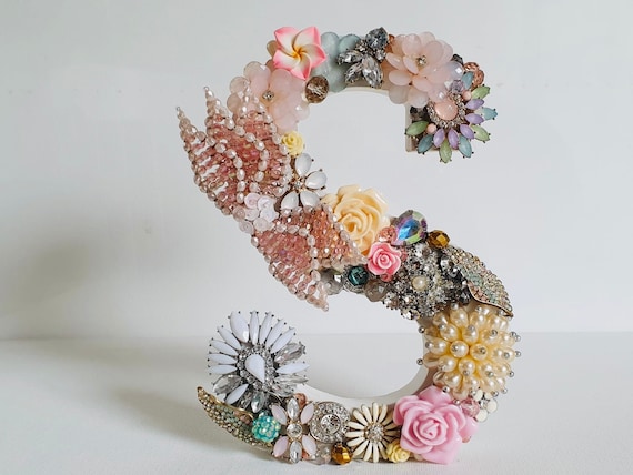 Jewelled Wooden Letter 'S Handcrafted With Upcycled and | Etsy