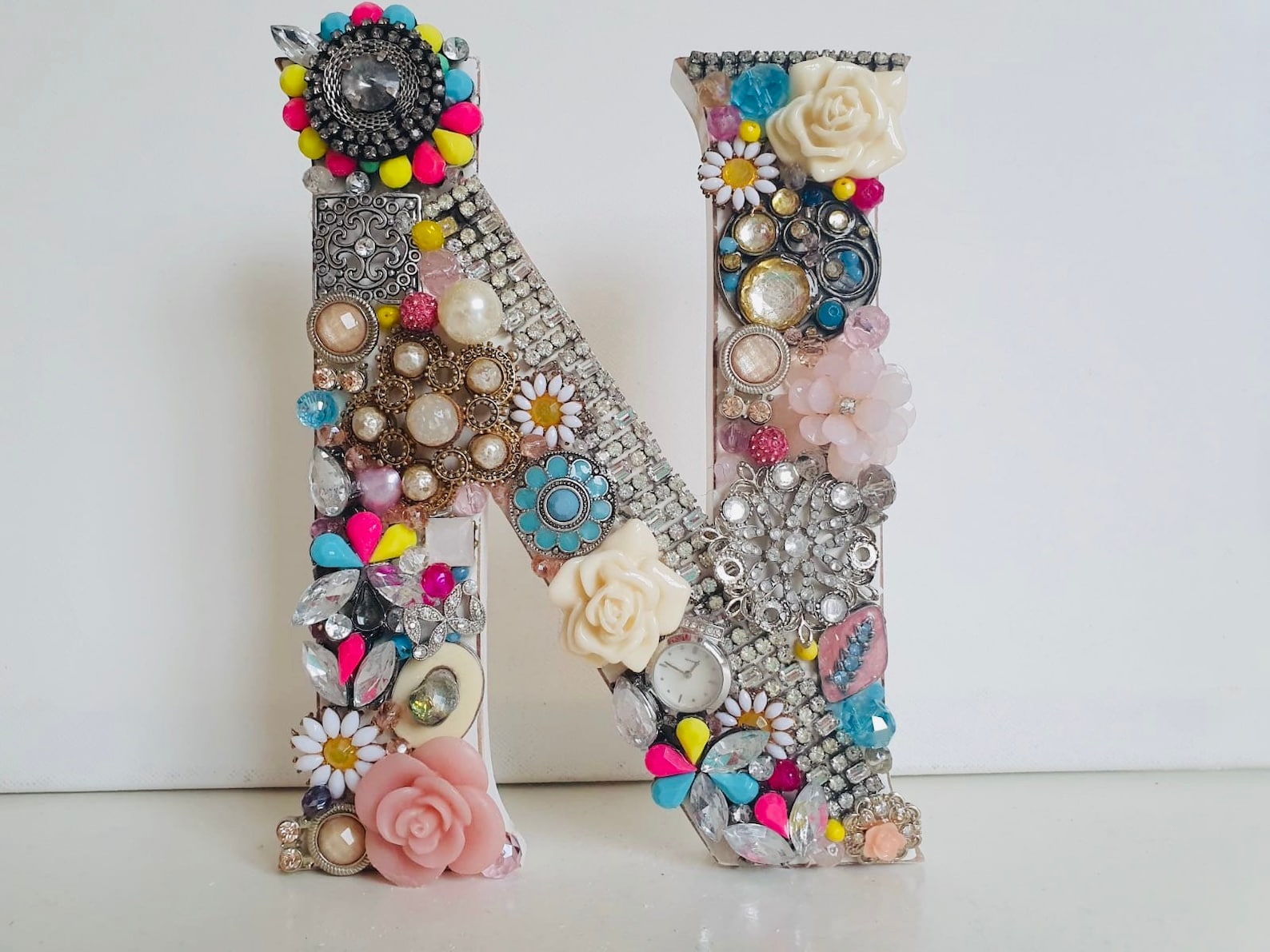 Jewelled Wooden Letter ‘N’ Handcrafted With Upcycled and Vintage ...