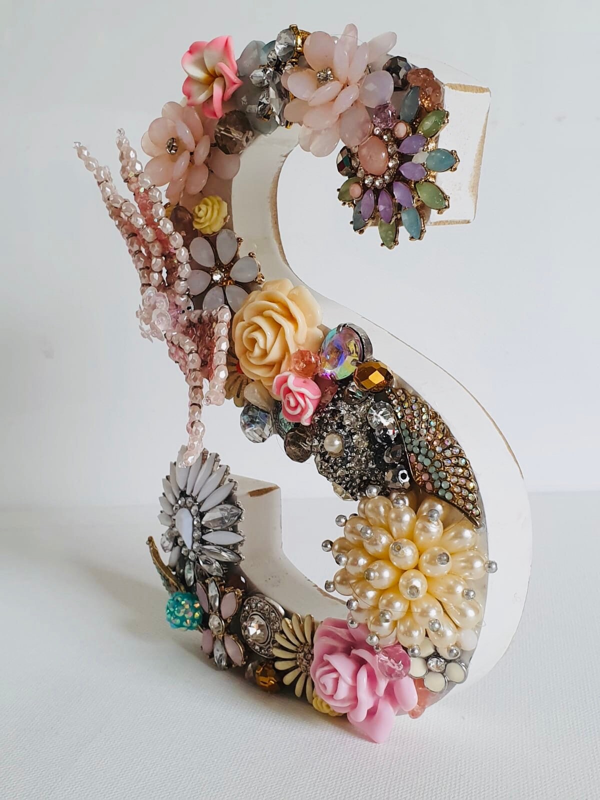 Jewelled Wooden Letter 'S’, Handcrafted With Upcycled and Vintage ...
