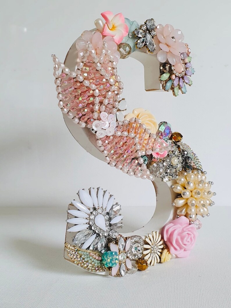 Jewelled Wooden Letter 'S’, Handcrafted With Upcycled and Vintage ...