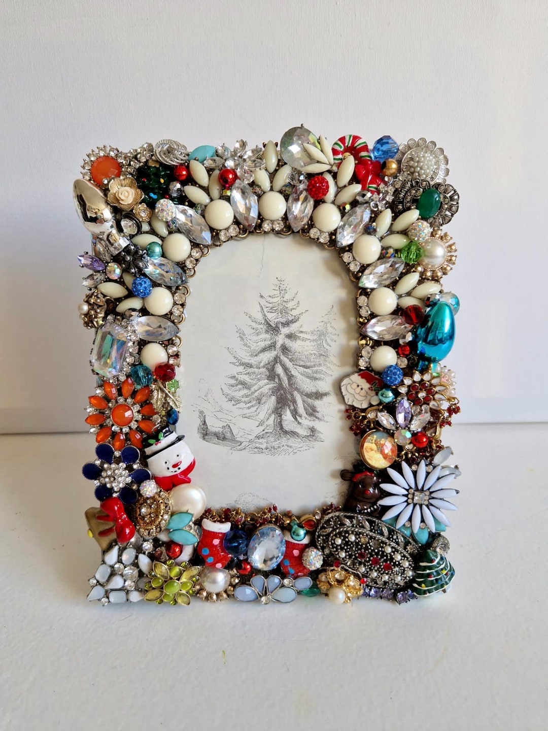 Jewelled Christmas Picture Frame, Handcrafted With Upcycled & Vintage ...