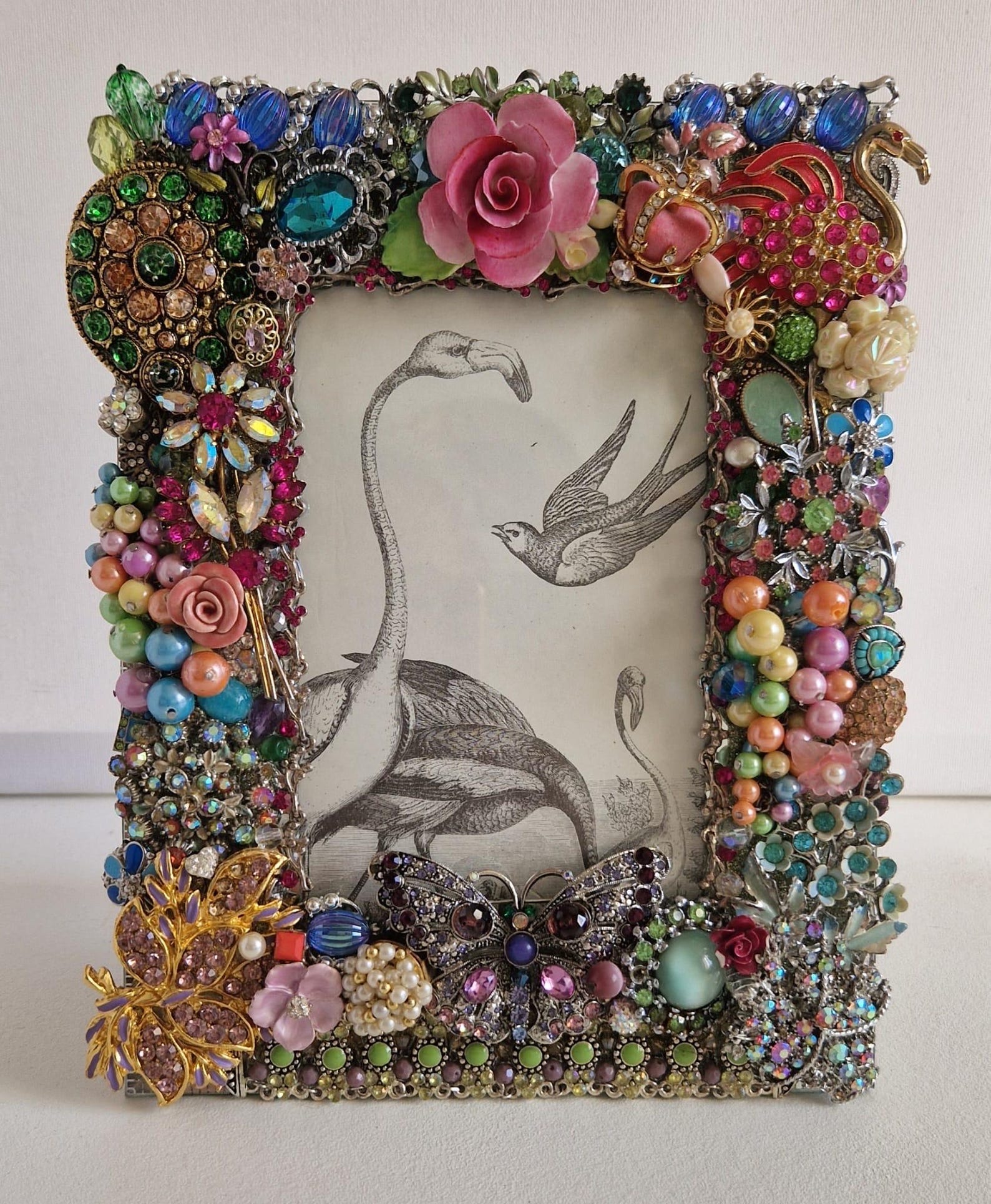 Jewelled Vintage Flower Photo, Swan Picture Frame, Handcrafted With ...