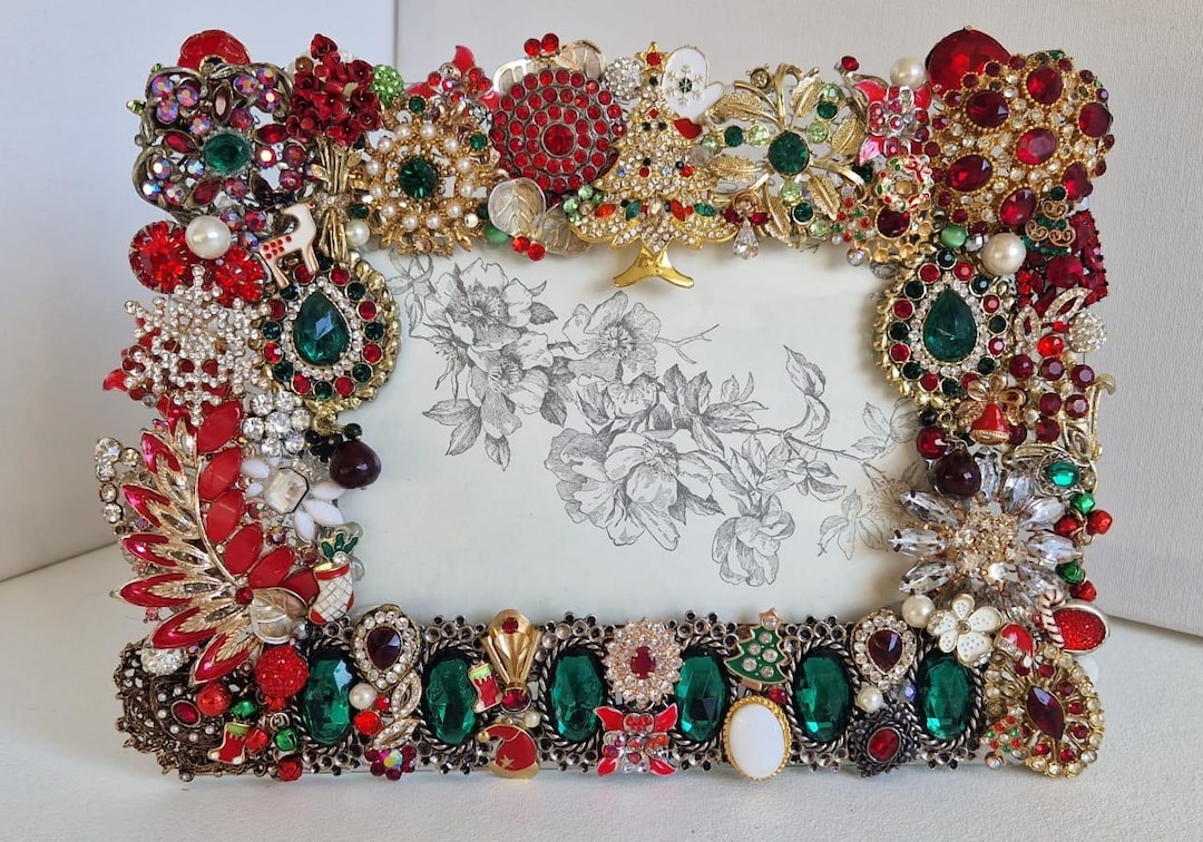 Jewelled Christmas Tree Picture Frame, Handcrafted With Upcycled ...