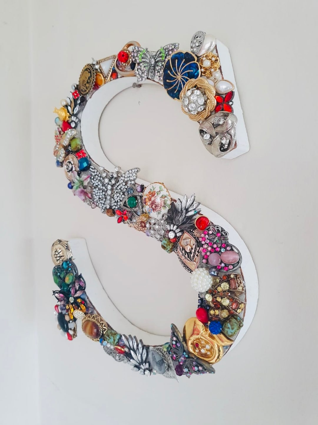 Jewelled Large Hanging Wooden Letter 'S’, Handcrafted With Upcycled ...