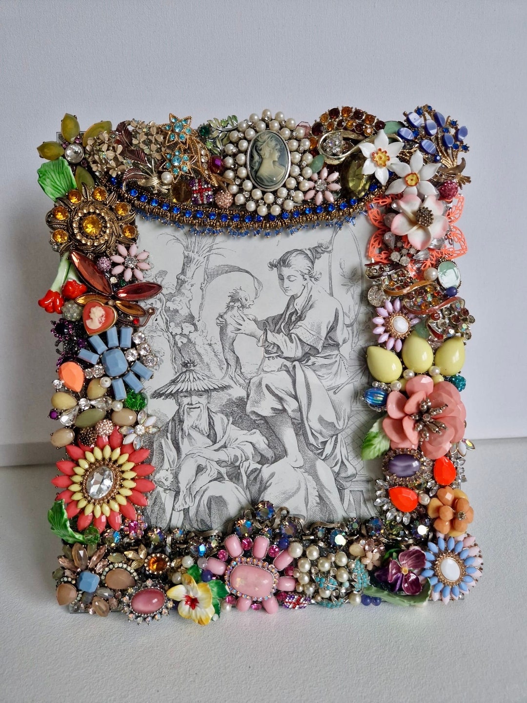 Jewelled Vintage Flower, Cameo Large Photo Picture Frame, Handcrafted ...