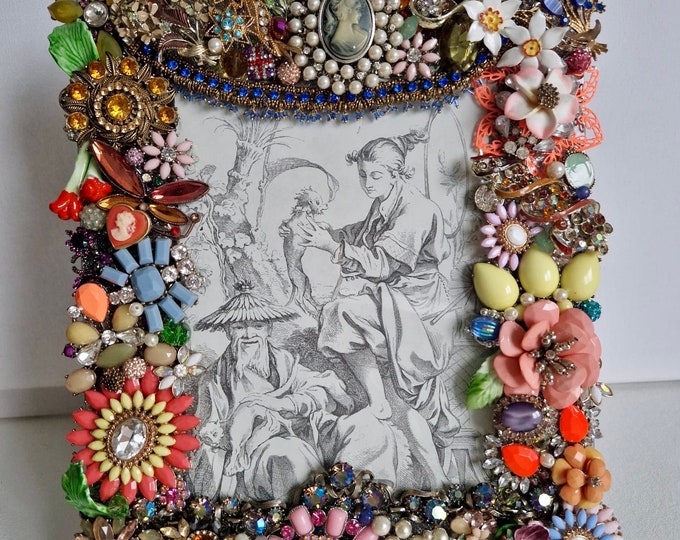 Jewelled Vintage Flower, Cameo Large Photo Picture Frame, Handcrafted ...