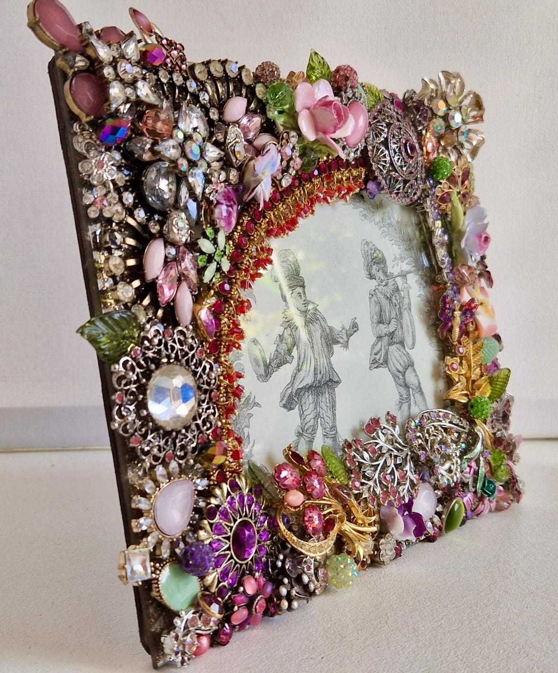 Jewelled Vintage Flower Photo Picture Frame, Handcrafted With Upcycled ...