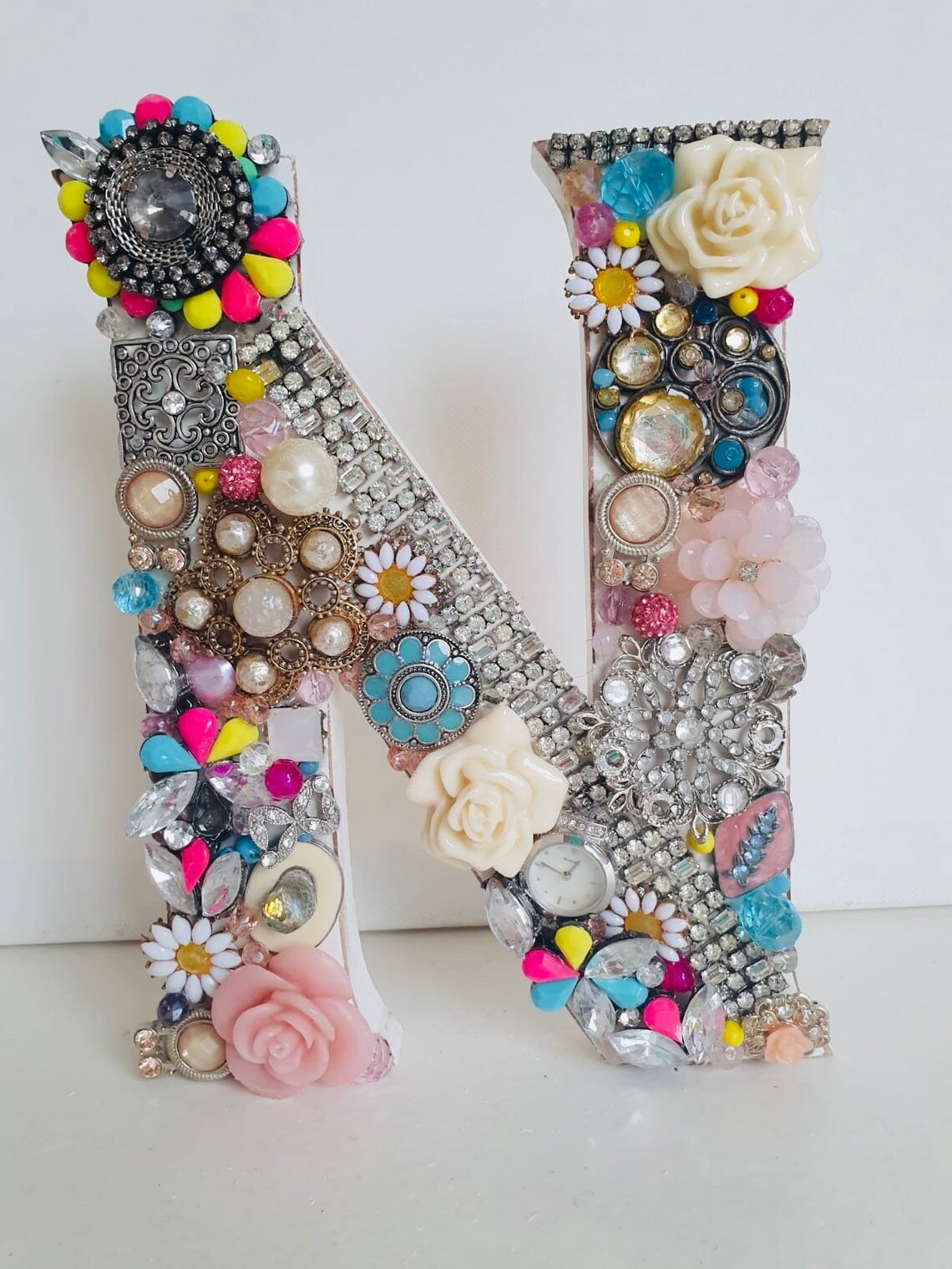 Jewelled Wooden Letter N Handcrafted With Upcycled and | Etsy