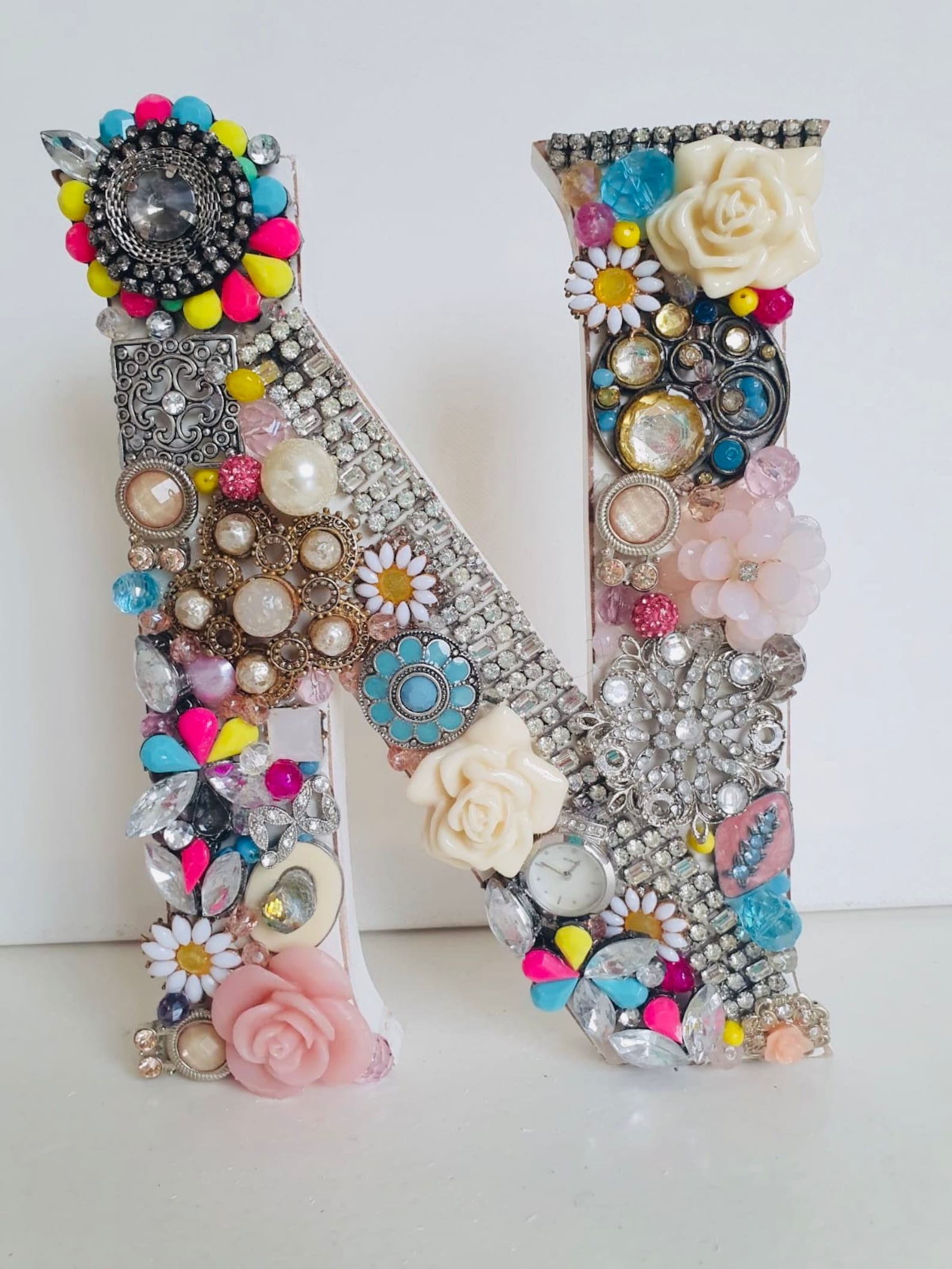 Jewelled Wooden Letter ‘N’ Handcrafted With Upcycled and Vintage ...