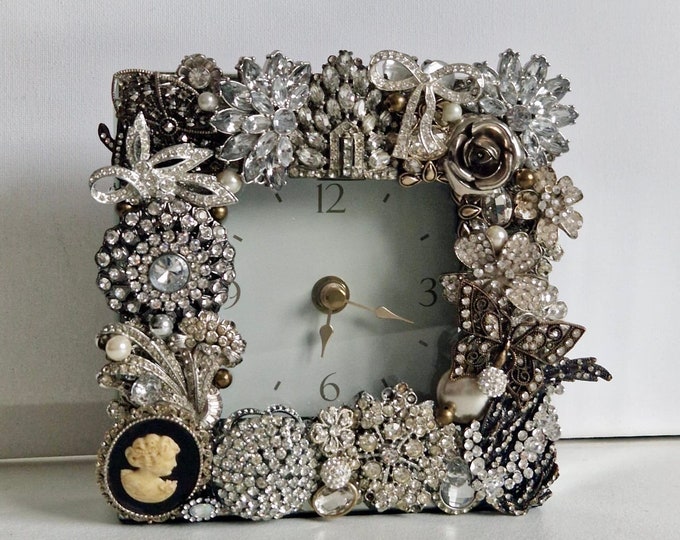 Jewelled Clock, Handcrafted With Upcycled & Vintage Jewellery, Jeweled ...