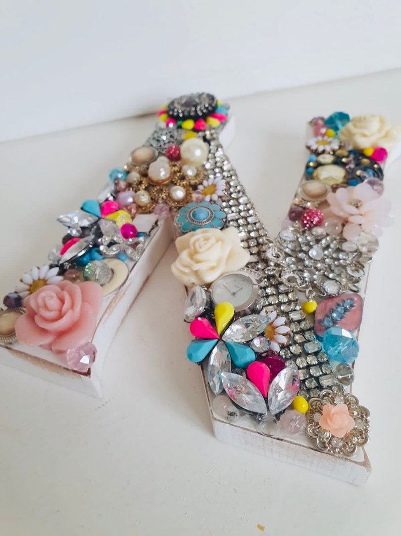 Jewelled Wooden Letter N Handcrafted With Upcycled and | Etsy