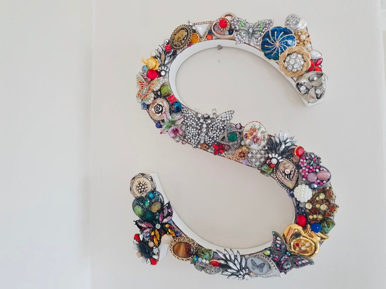 Jewelled Large Hanging Wooden Letter 'S’, Handcrafted With Upcycled ...