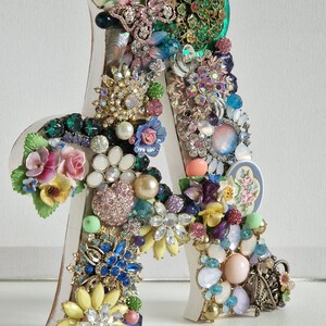 Jewelled Wooden Letter 'A, Freestanding Handcrafted With Upcycled and ...