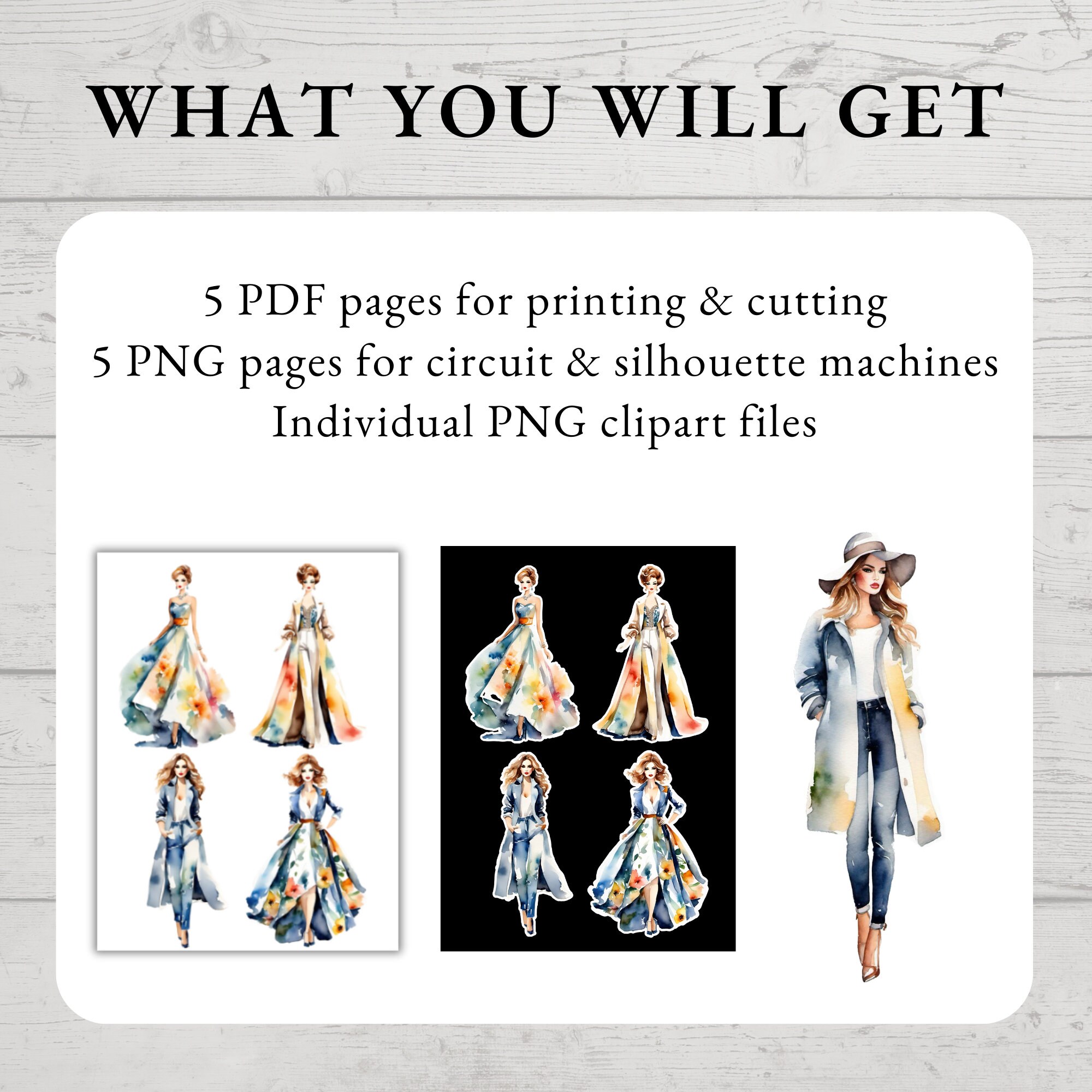 15 Aesthetic Girl Printable Stickers, Modern Ladies Fussy Cuts, Women ...