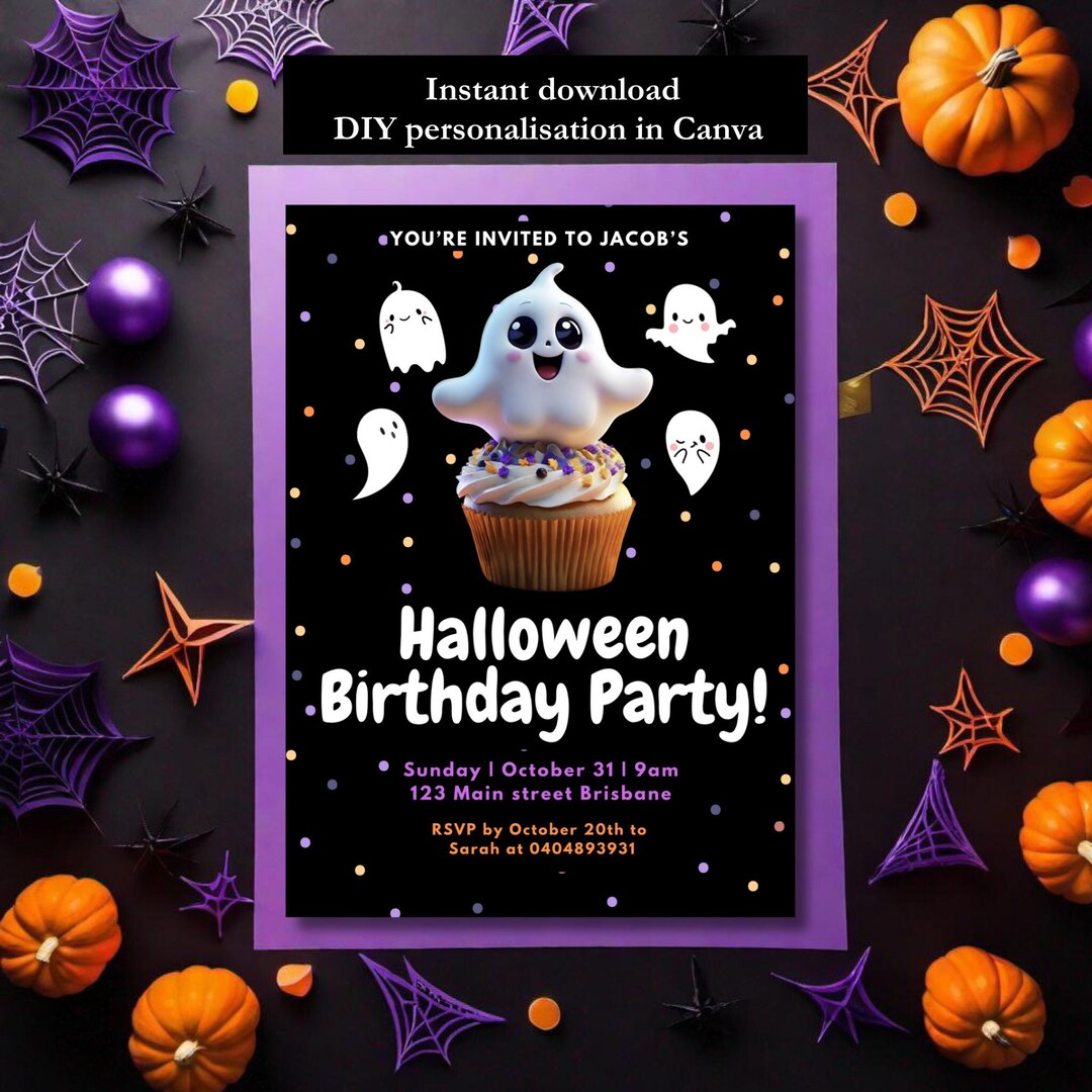 Ghost Themed Kids Birthday Party Halloween Invitation Cute - Etsy