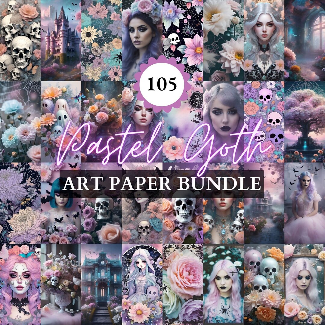 Pastel Goth Aesthetic Art Digital Paper Bundle for Junk Journals ...