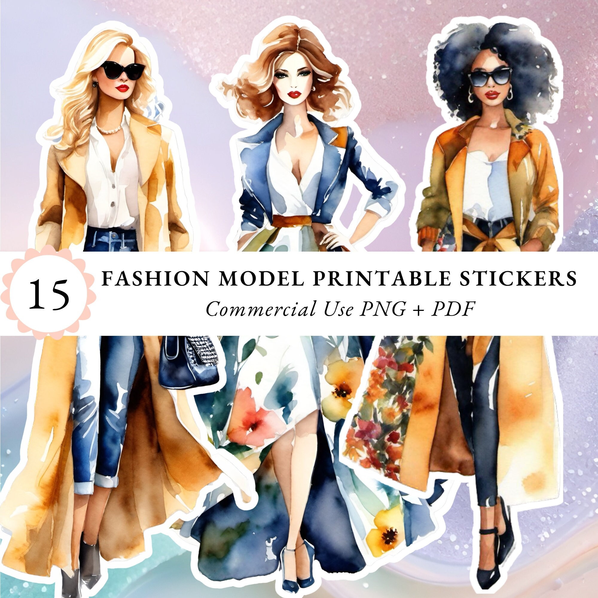 15 Aesthetic Girl Printable Stickers, Modern Ladies Fussy Cuts, Women ...