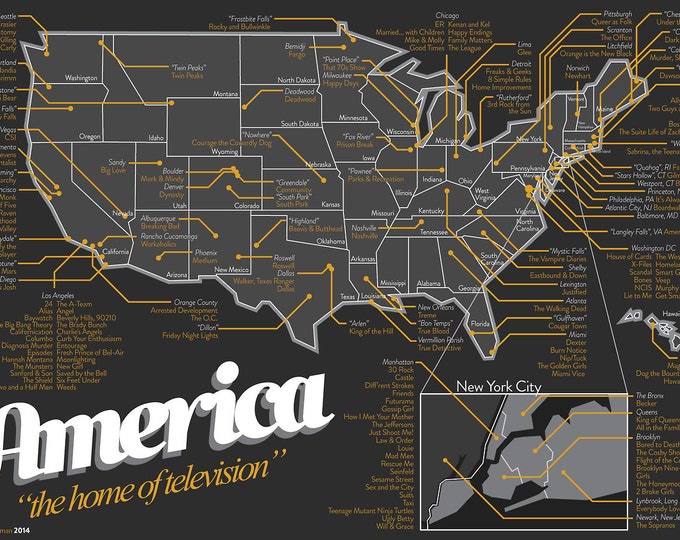 Map of US TV Shows (A1) UPDATED 2014 - Etsy