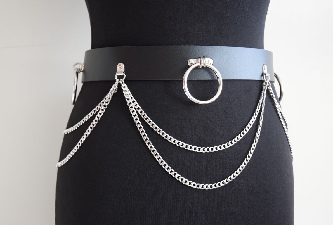 O-rings Leather Belt With Multiple Chains High Quality | Etsy