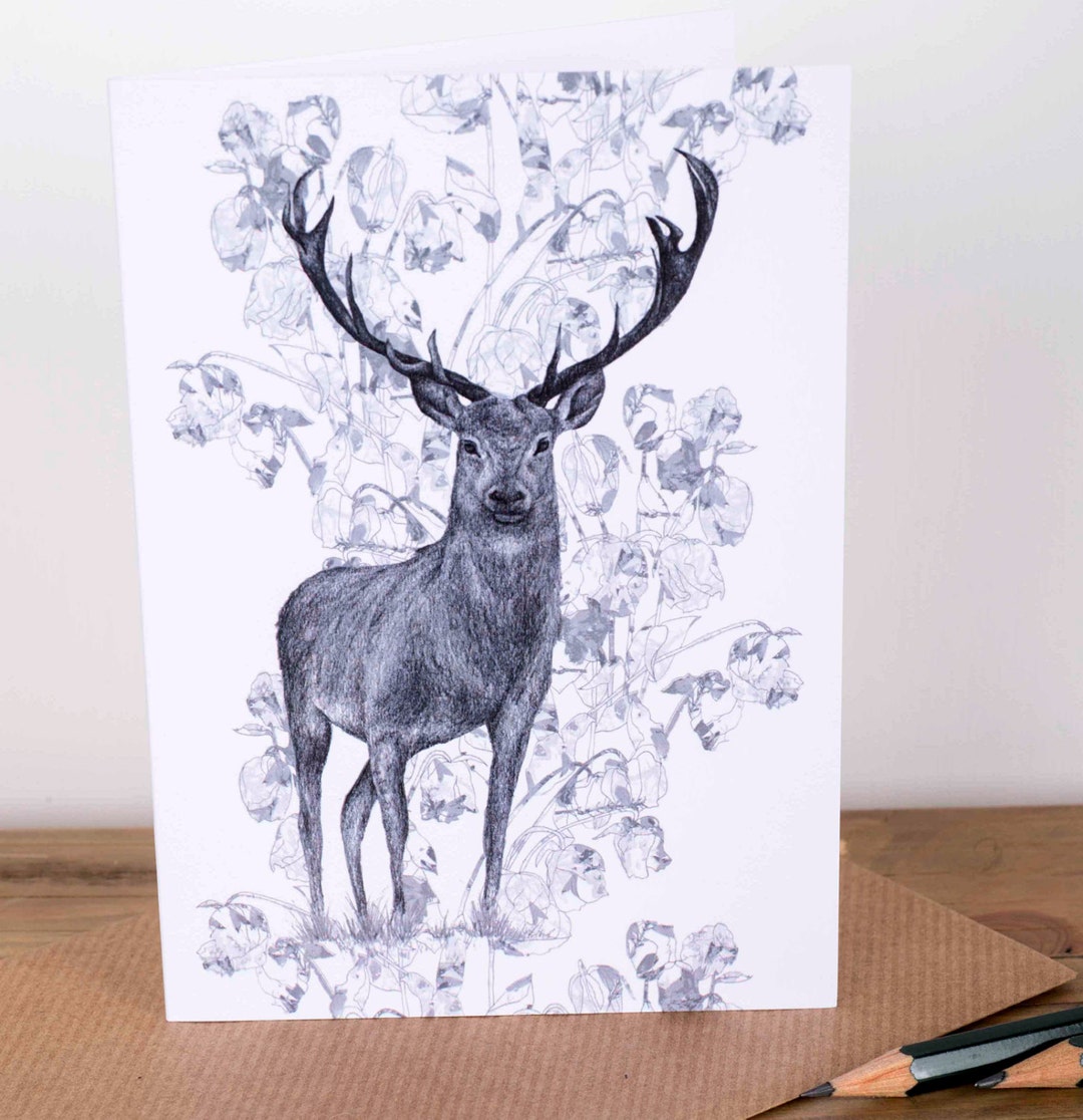 Rose Stag Greetings Card - Etsy