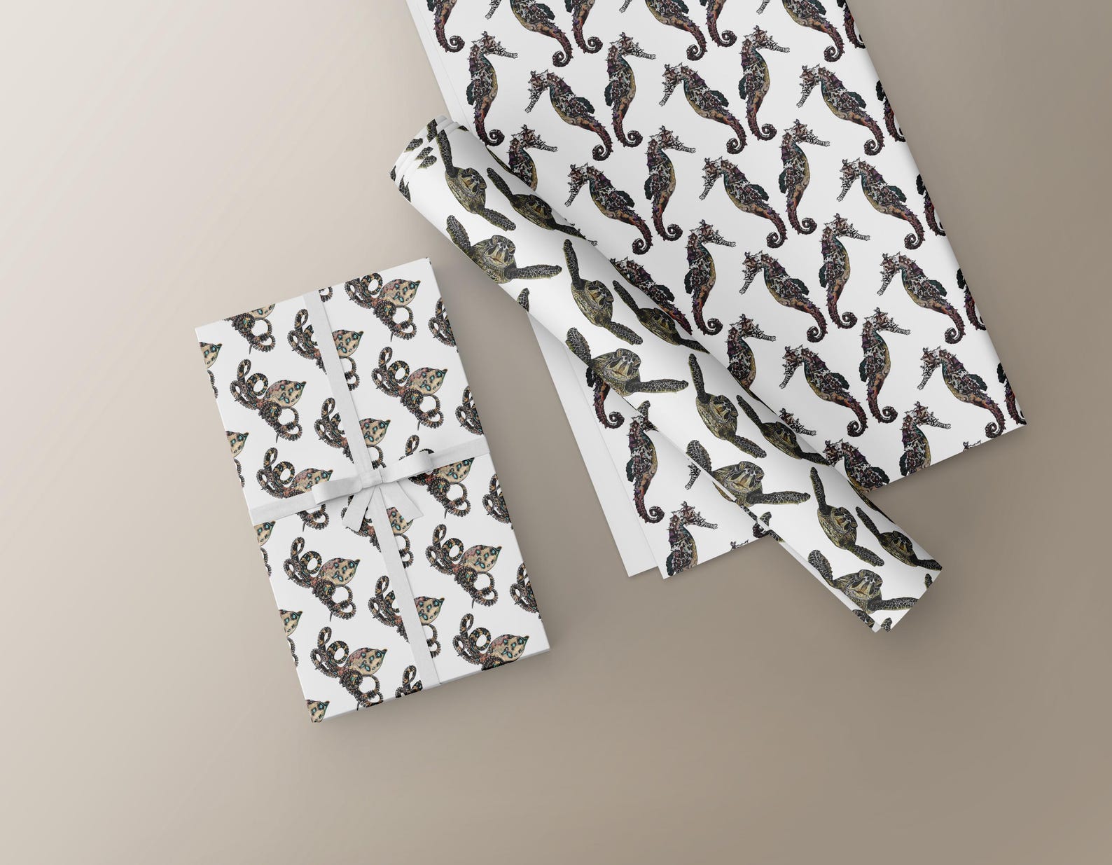 Pack X2 Octopus Gift Wrap Set, Wrapping Paper, Nature Wrap, Decorative ...