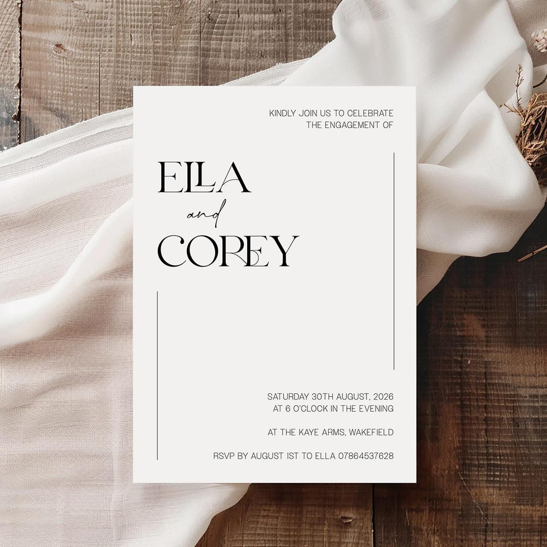Minimalist Modern Custom Engagement Party Invite Card Invitation ...