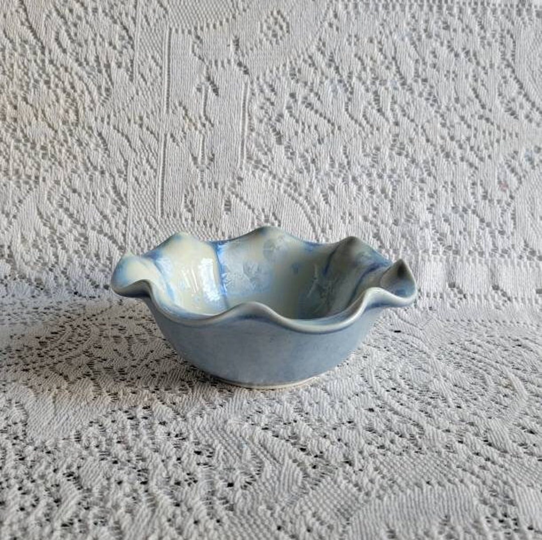 Signed Edgecomb Potters Crystalline Drip Blue Green Fluted Bowl Made in ...