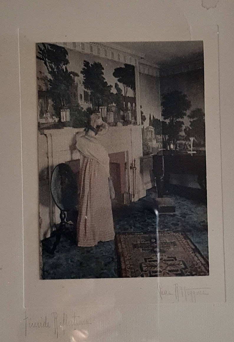 Charles R. Higgins Framed Hand Colored Photograph Fireside Reflections ...
