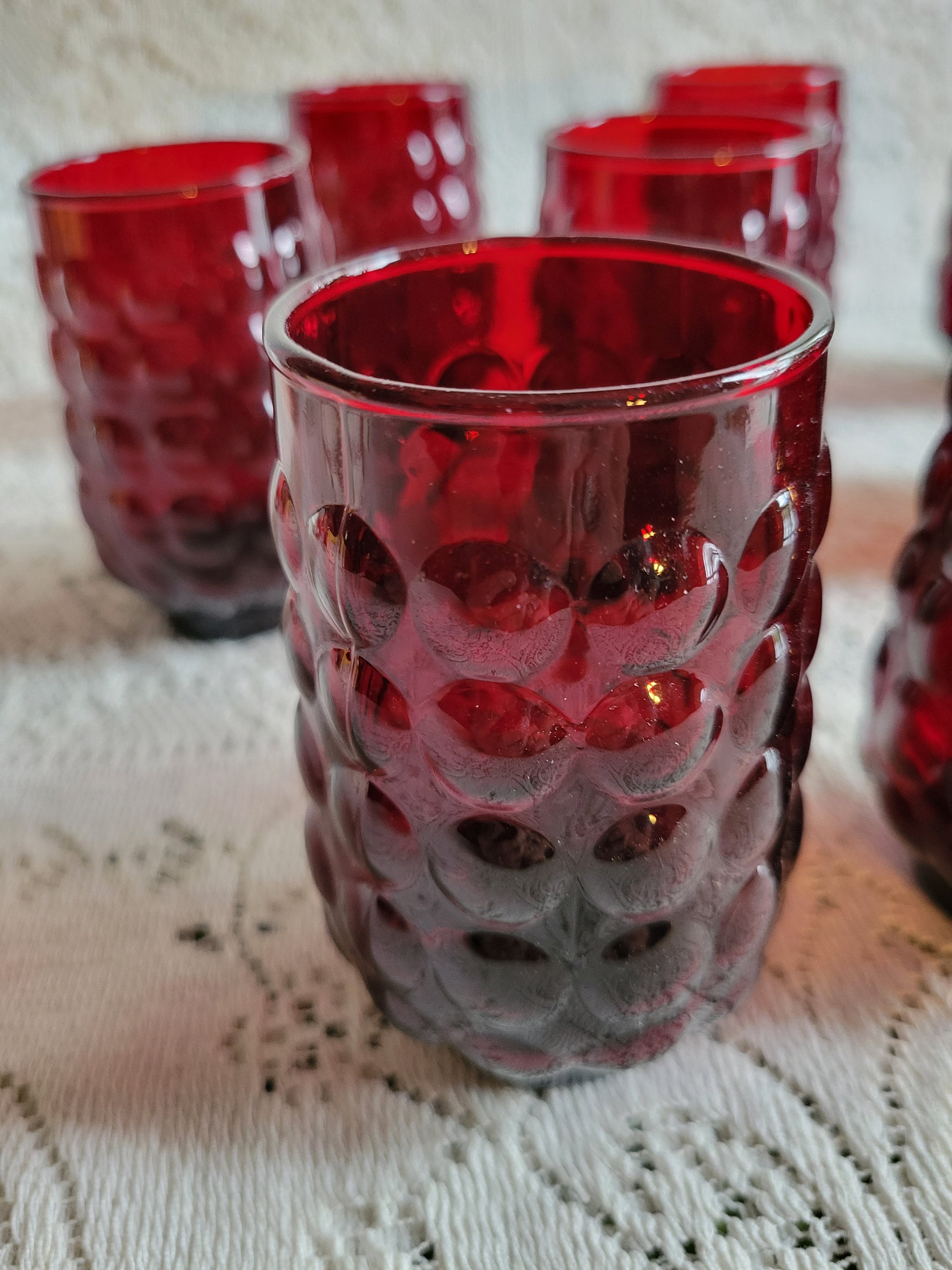 Vintage Set of 8 Ruby Red Bubble Juice Tea Glasses 4" D293 - Etsy