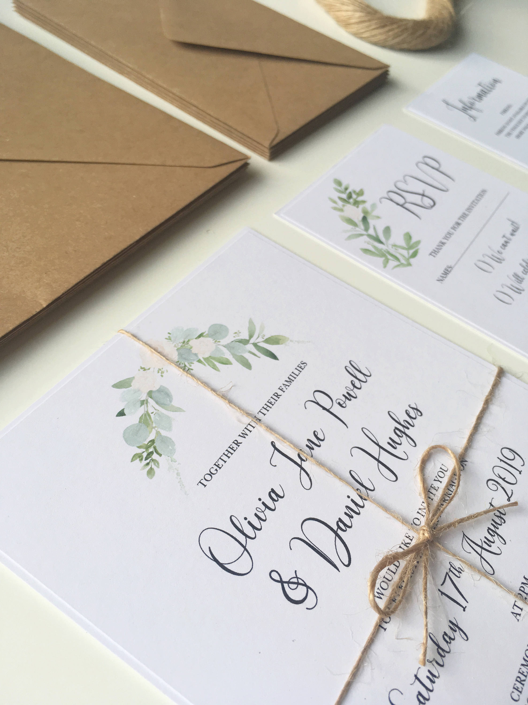 Greenery Wedding Invitation Set. Simple and Elegant Wedding | Etsy