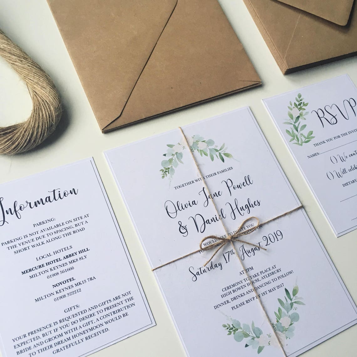 Greenery Wedding Invitation Set. Simple and Elegant Wedding | Etsy