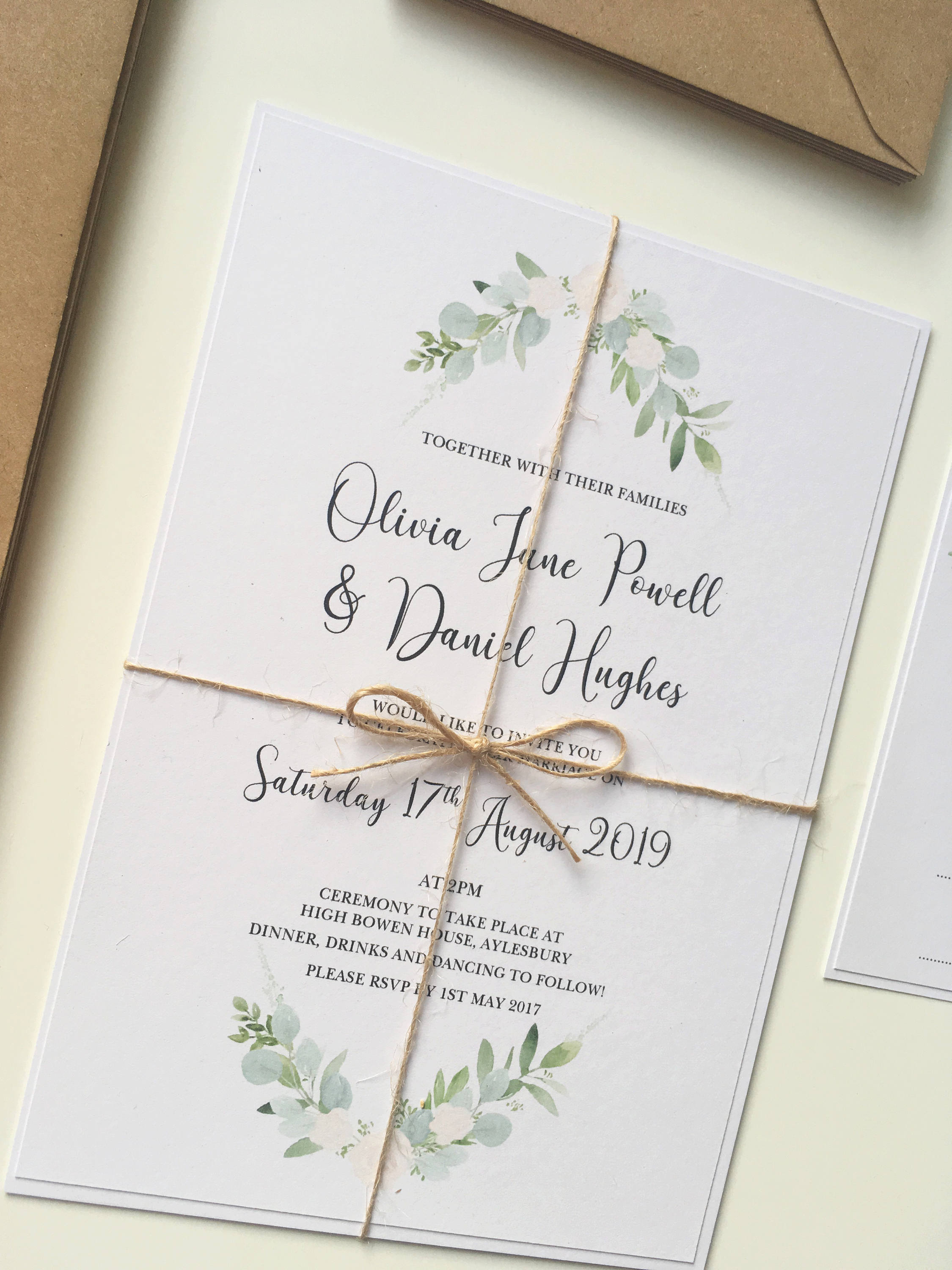 Greenery Wedding Invitation Set. Simple and Elegant Wedding | Etsy