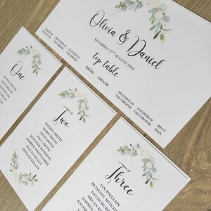 Greenery Table Plan Cards, Individual Table Plan Arrangement Cards for ...