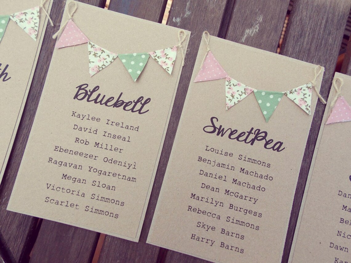 Table Plan Cards Individual Table Plan Arrangement Cards for - Etsy