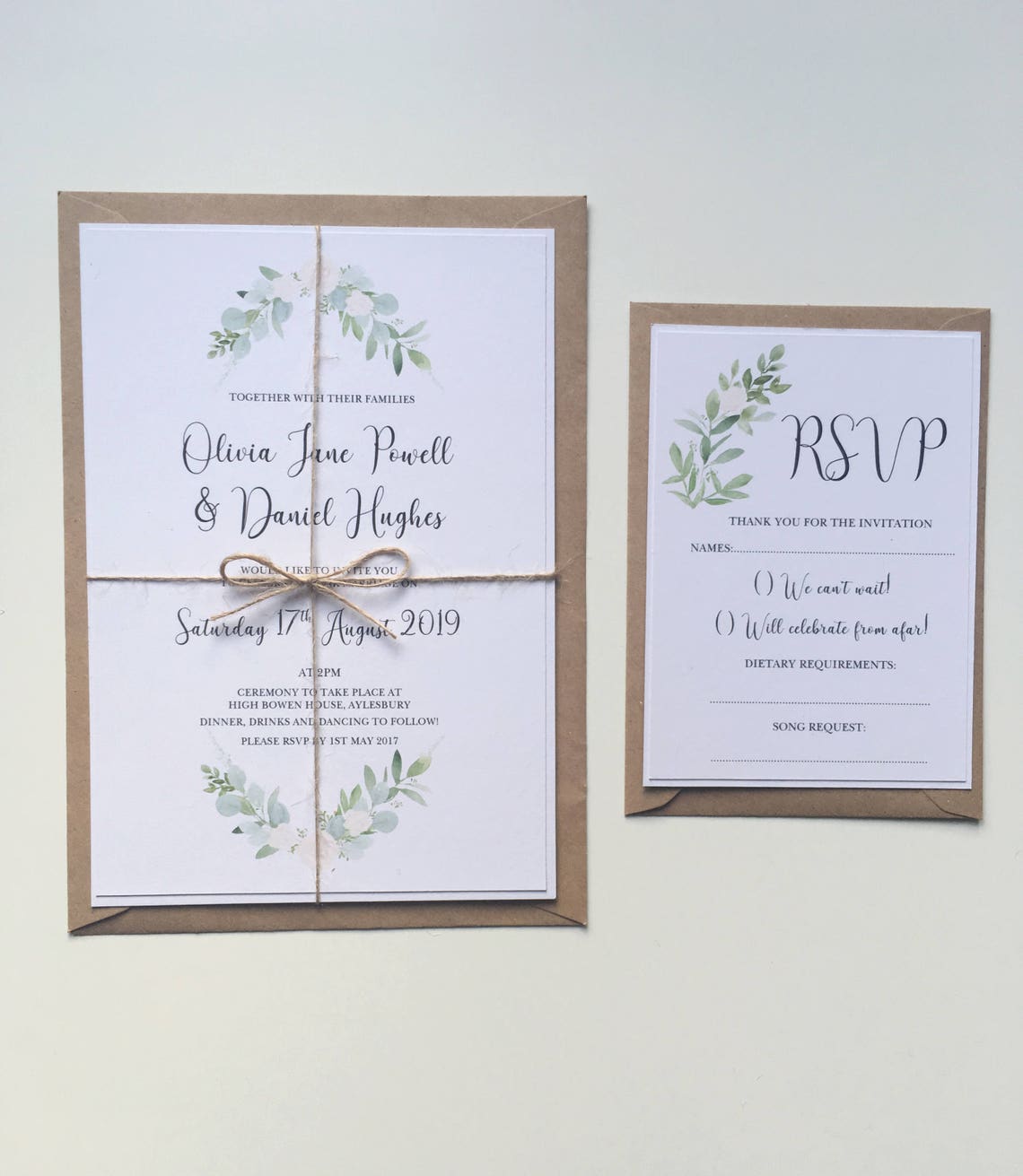 Greenery Wedding Invitation Set. Simple and Elegant Wedding | Etsy