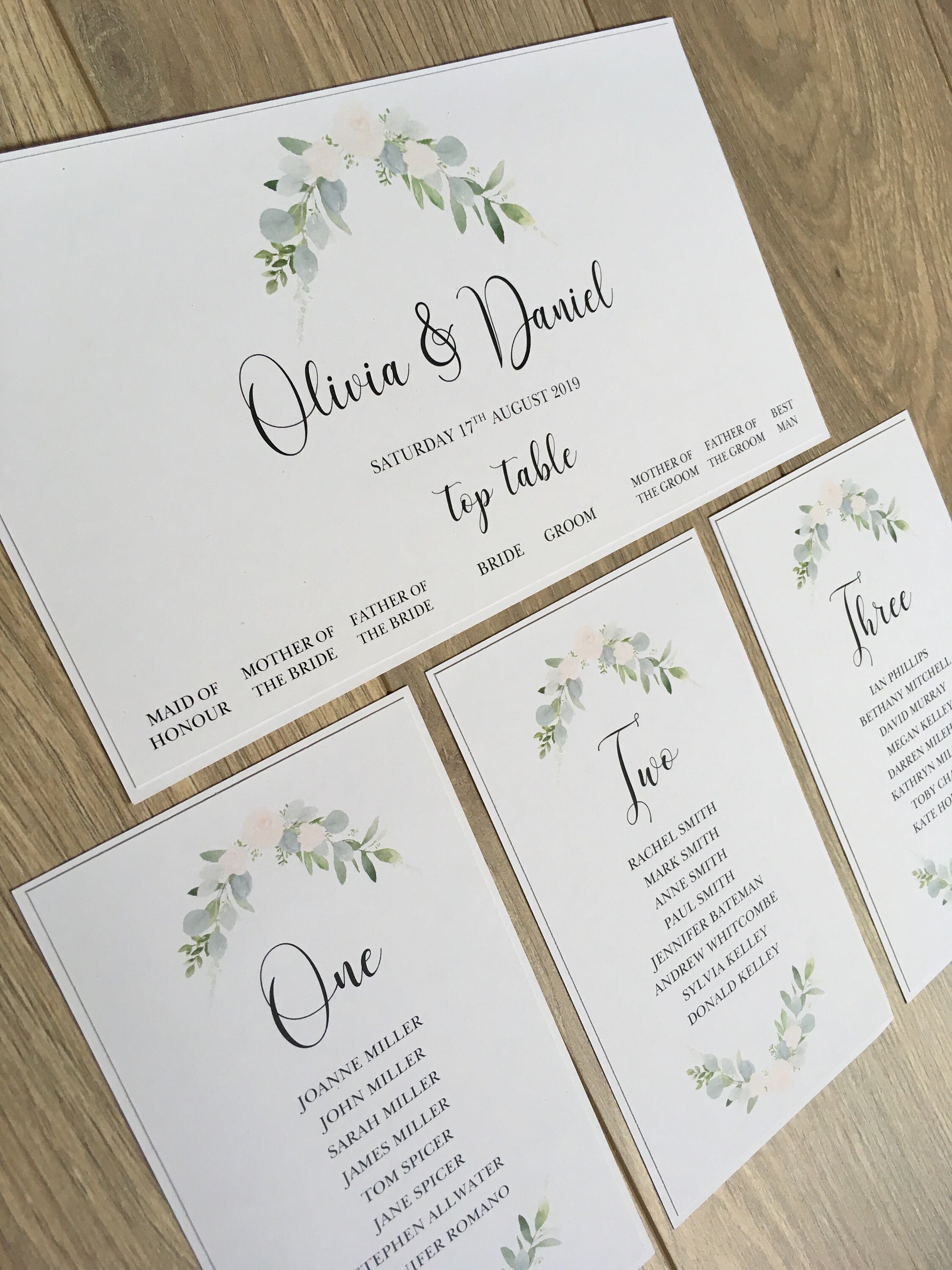 Greenery Table Plan Cards Individual Table Plan Arrangement | Etsy