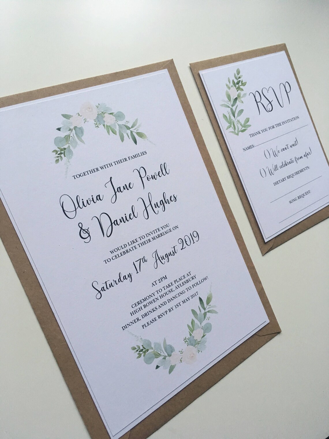 Greenery Wedding Invitation Set. Simple and Elegant Wedding | Etsy