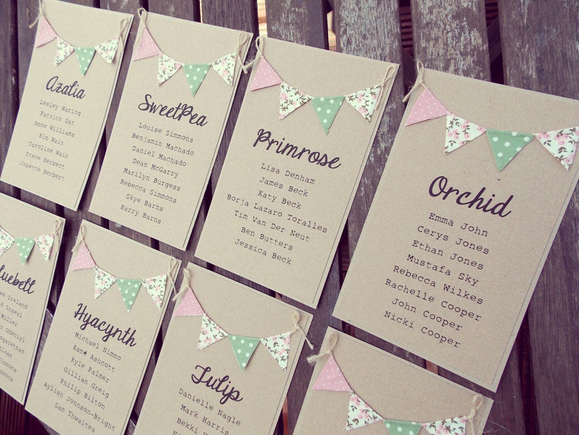 Table Plan Cards Individual Table Plan Arrangement Cards for - Etsy
