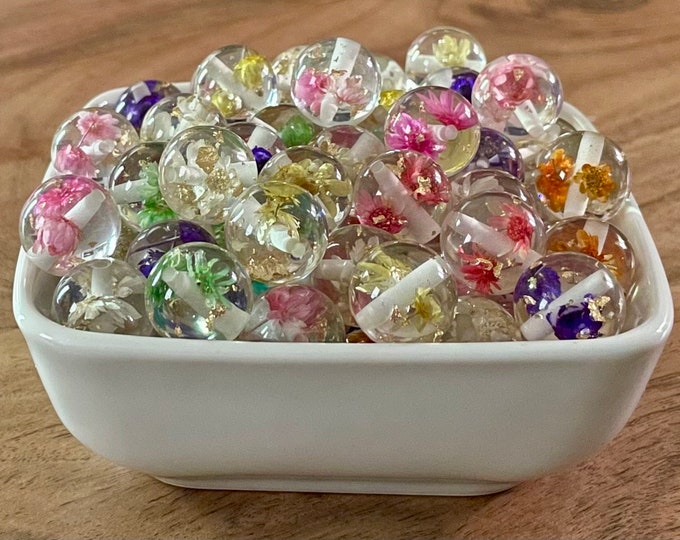 16mm Clear Transparent With Flowers and Gold Flakes Chunky Bead, 10 ...