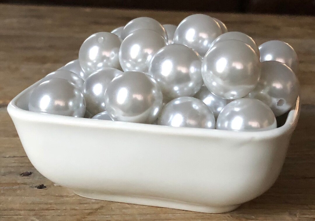20mm White Pearl Finish Chunky Bead, 10 Count - Etsy