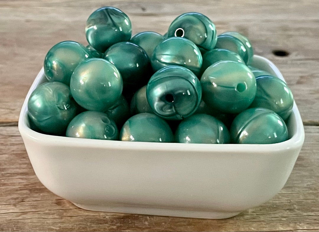 20mm Blue Green Double Color With Gold Glitter Powder Swirl Chunky Bead ...